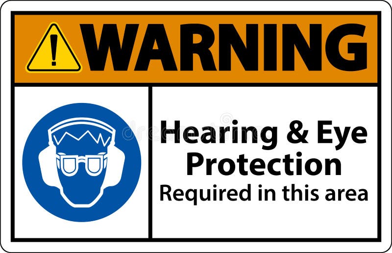 Warning Hearing Protection Required Sign on White Background Stock ...