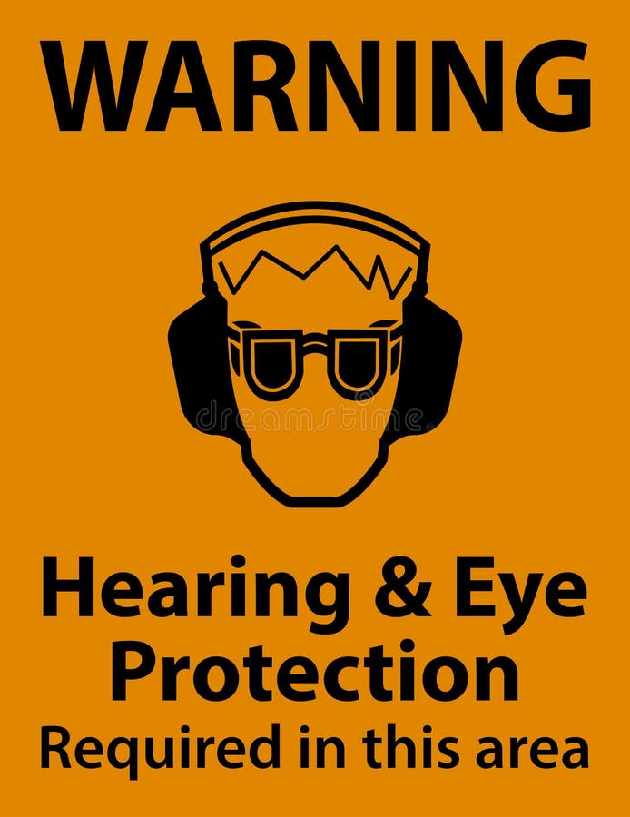 Warning Hearing and Eye Protection Sign on White Background Stock ...