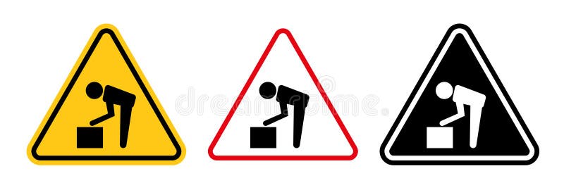 Warning Heavy Object Sign Icon Set. Caution for Lifting Risks with ...