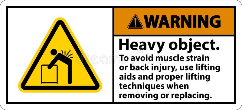 Warning Heavy Object Use Lifting Aids Label on White Background Stock ...