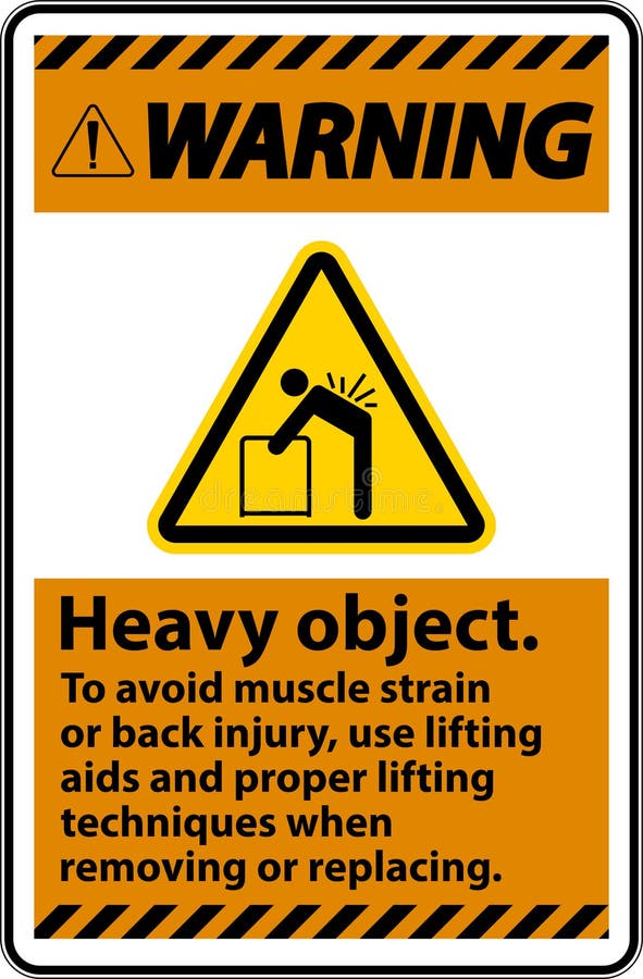 Warning Heavy Object Use Lifting Aids Label on White Background Stock ...