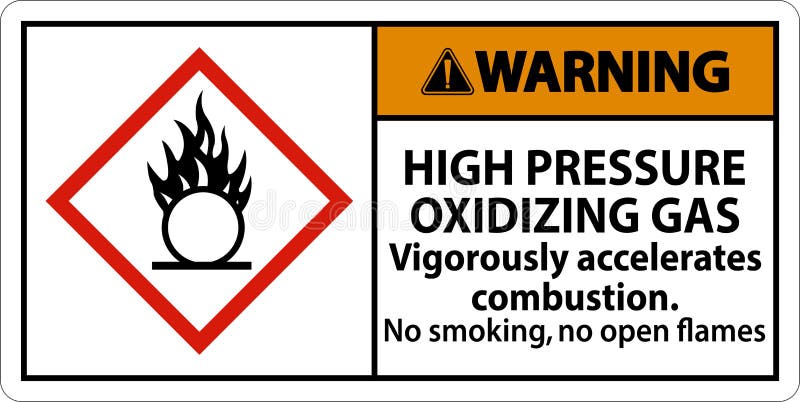 Warning High Pressure Oxidizing Gas GHS Sign on White Background Stock ...