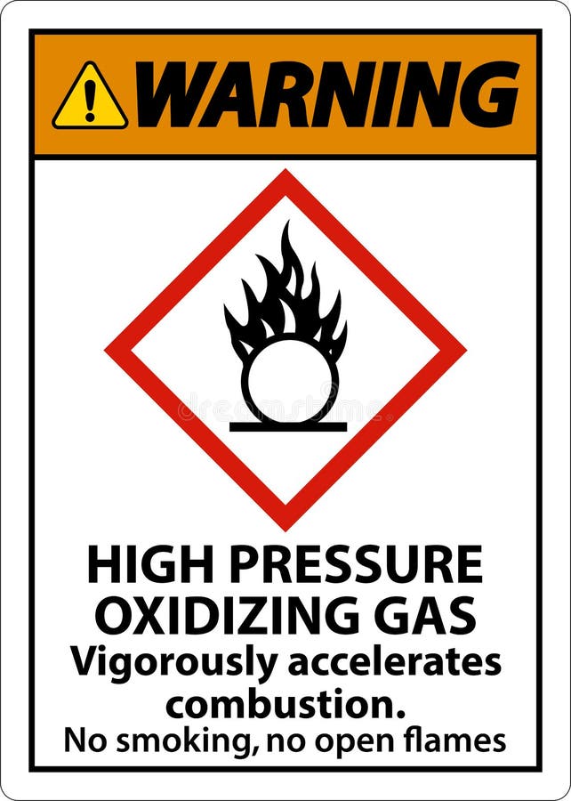 Warning High Pressure Oxidizing Gas GHS Sign on White Background Stock ...