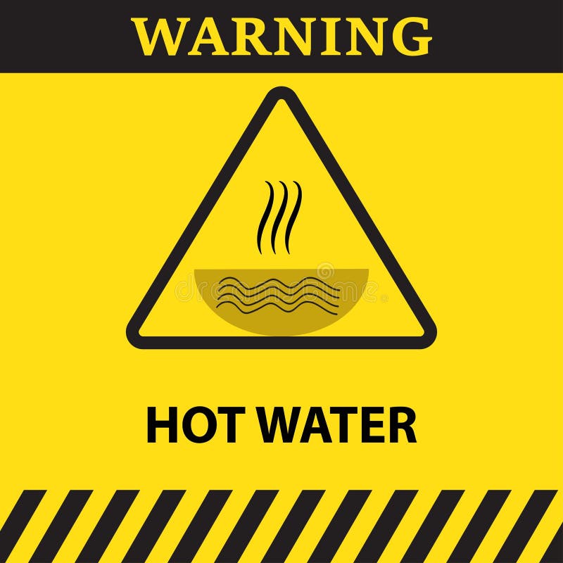 Warning Hot Water Symbol in a Triangle on Yellow Background with Text ...