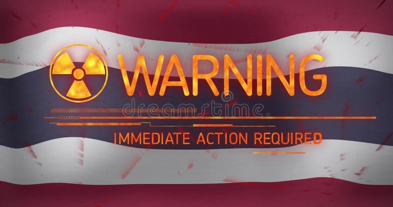 Warning and Immediate Action Required Image Over Waving Flag Background ...
