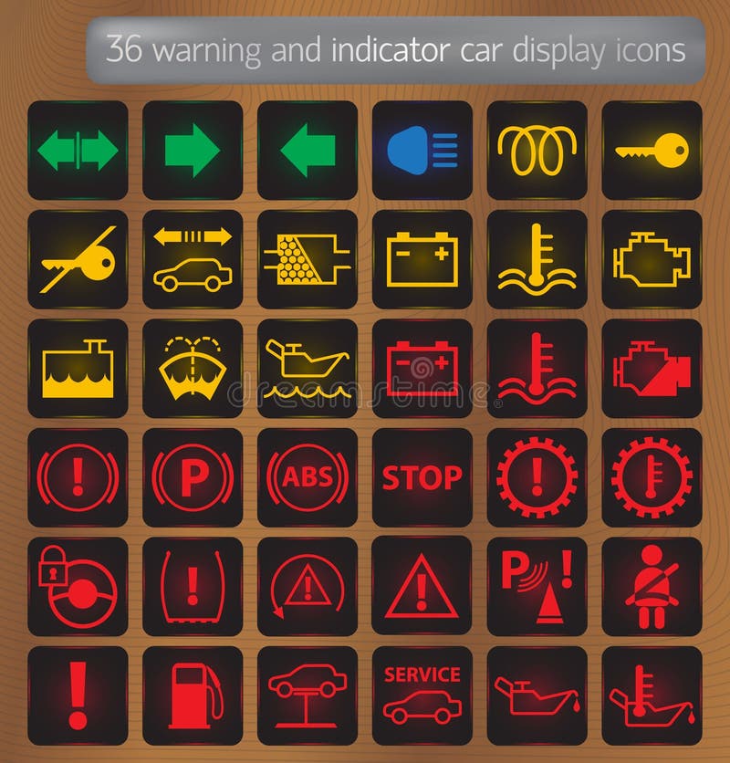 Warning and Indicator Car Display Icons Set Stock Illustration ...