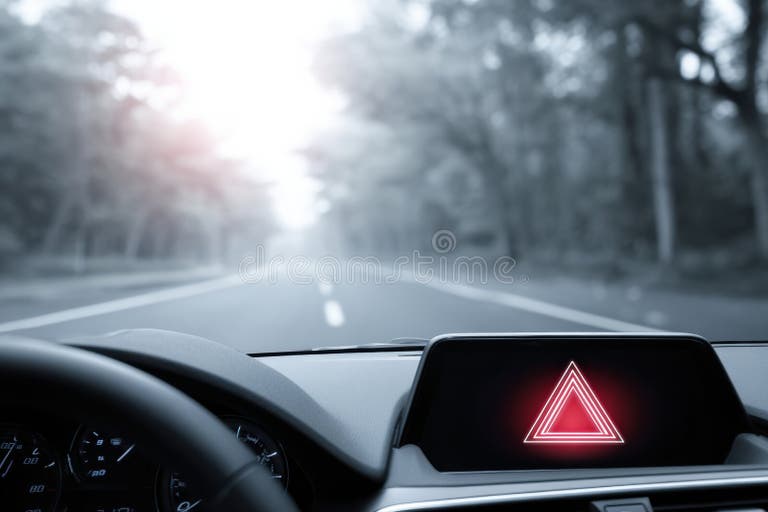 Warning Indicator Displayed on Dashboard while Driving on a Deserted ...