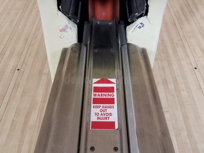 Warning Keep Hands Out To Avoid Injury Sign on Bowling Ball Return ...
