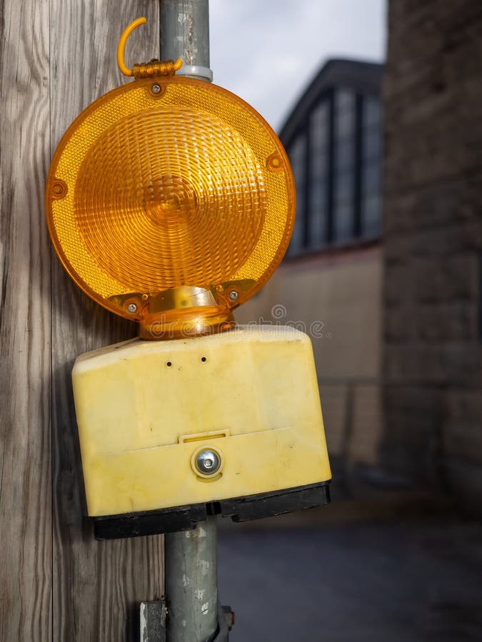 A Warning Light of a Construction Site in the City Stock Image - Image ...