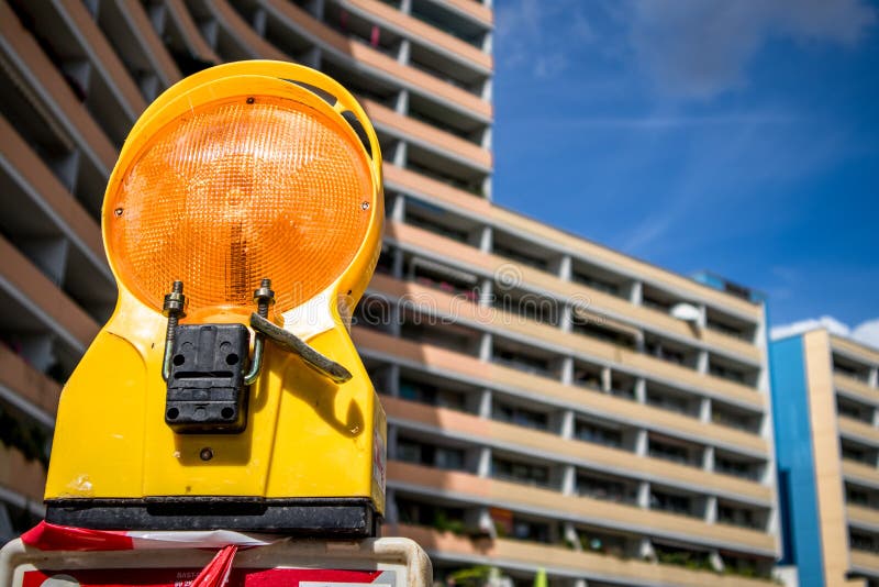 Warning Light in Front of a Building. Stock Image - Image of private ...