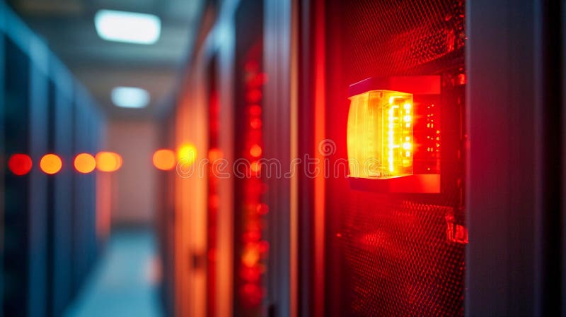 Warning Lights Illuminate Server Room during Network Activity and ...