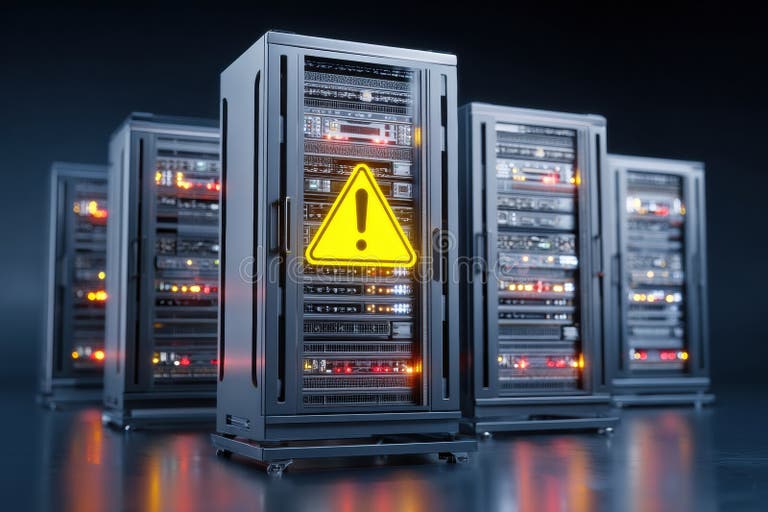Warning Lights Illuminate Unplugged Server Rack with Open Layout in ...