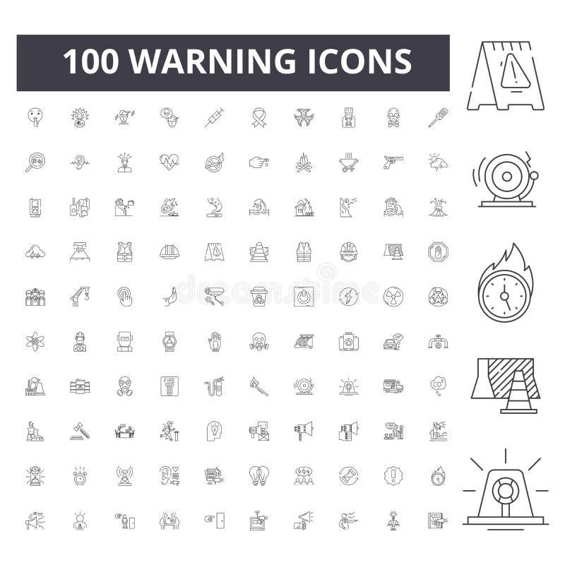 Warning Line Icons, Signs, Vector Set, Outline Illustration Concept ...