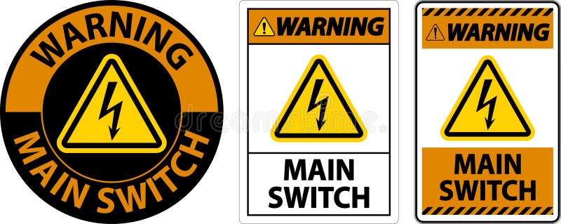 Warning Main Switch Sign on White Background Stock Vector ...