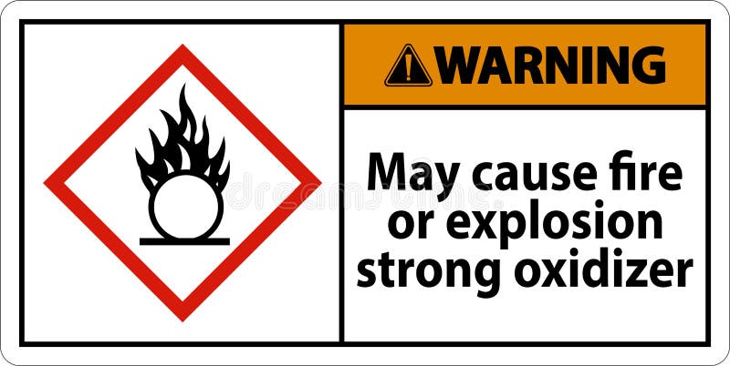 Warning May Cause Fire or Explosion Sign on White Background Stock ...