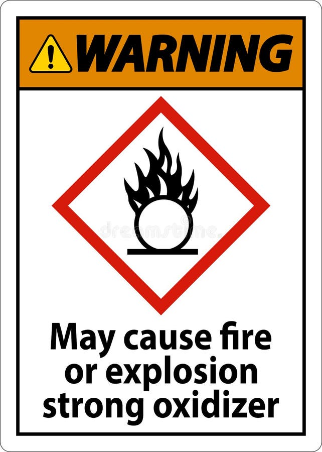Warning May Cause Fire or Explosion Sign on White Background Stock ...