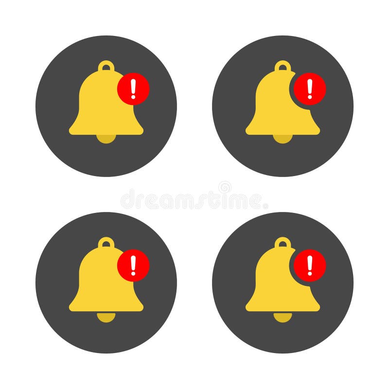 Warning Notification Bell Icon on Black Circle Stock Illustration ...