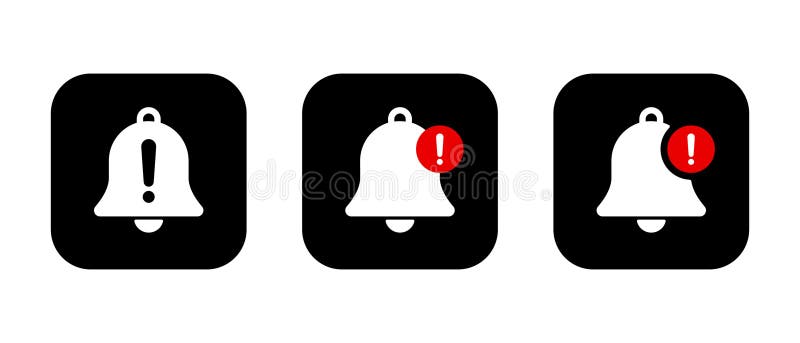 Warning Notification Bell Icon on Black Square Stock Vector ...