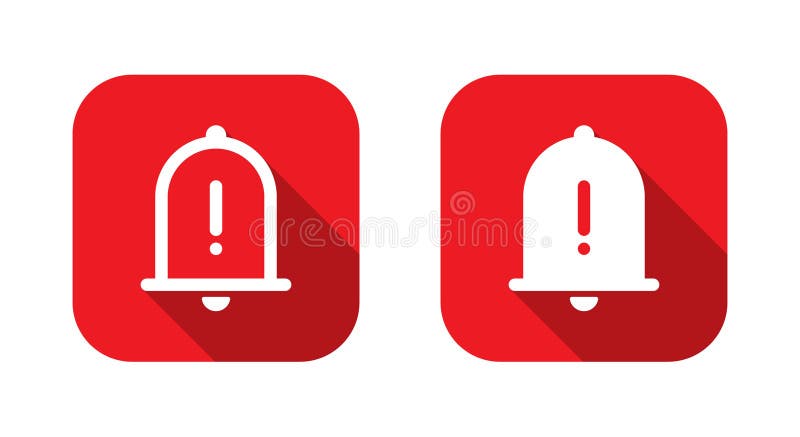 Warning Notification Bell Icon with Red Square. Exclamation Mark on ...