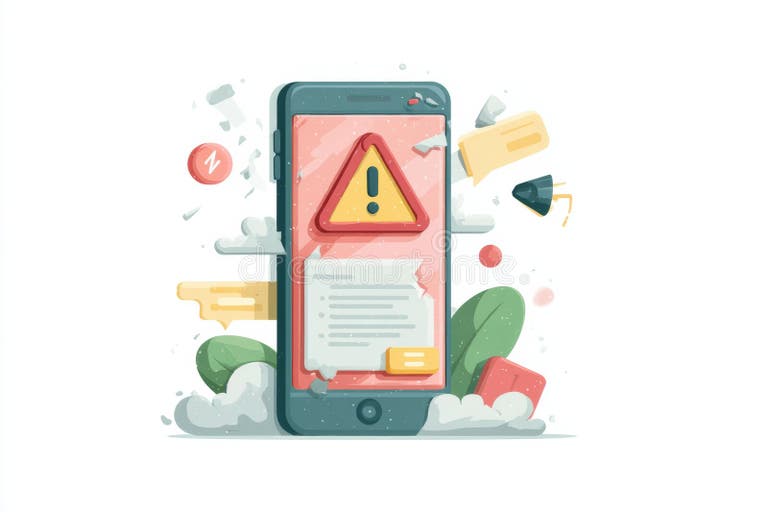 Warning Notification Illustration Blocking View on a Smartphone with ...