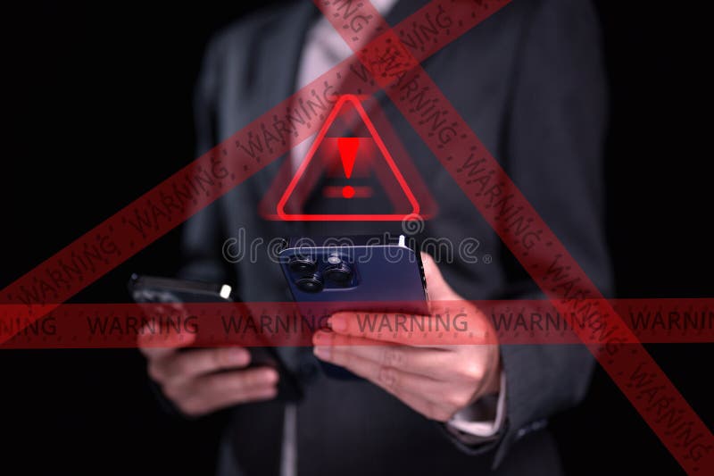 Warning Notification, People with Spam Message Icon on Mobile Phone ...