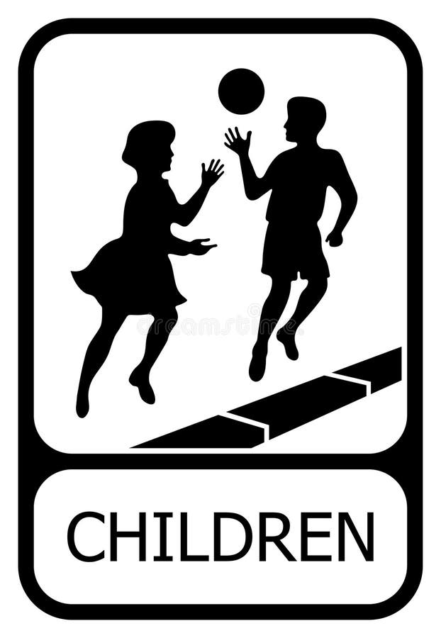 Warning! Playgrounds for Children Traffic Sign. Black and White ...