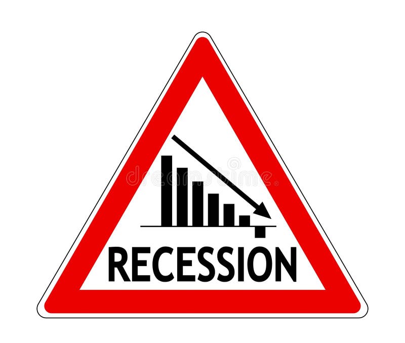 Warning Recession. Triangle Shape Sign with the Symbol of Financial ...