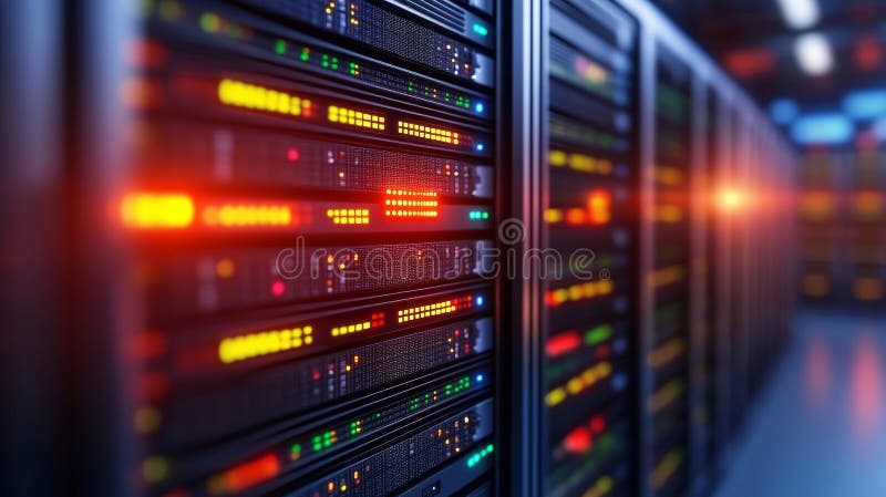 Warning: Red Blinking Server Racks in a Modern Data Center Indicate a ...