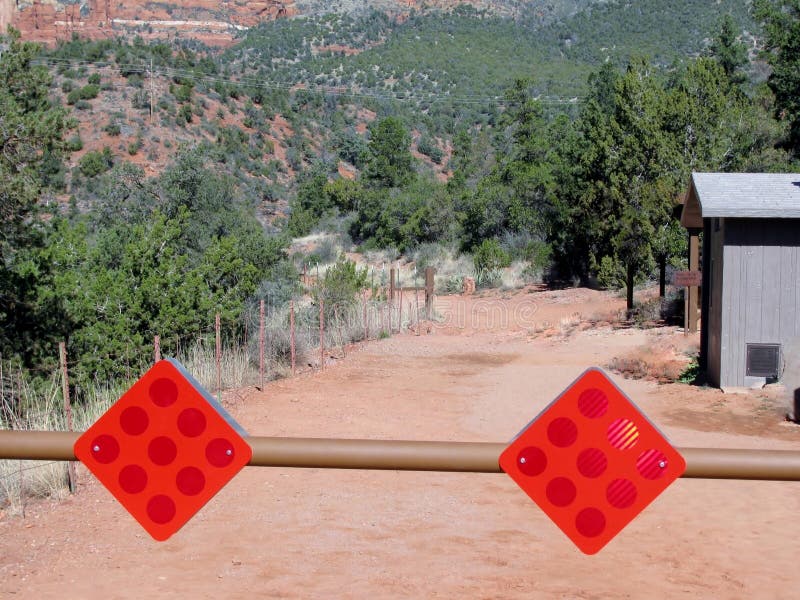 Warning Red Reflector Stop Signs Hanging on the Blocking Way Barrier ...
