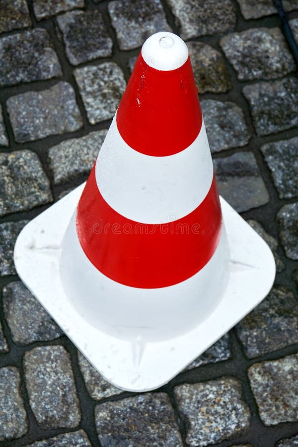 Warning Red Striped Construction Cone Stock Image - Image of focus ...