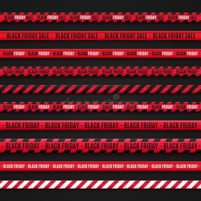 Warning Red Tapes about Black Friday Sale on Black Background .Vector ...