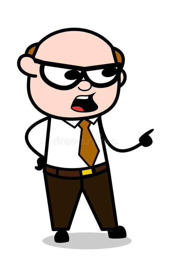 Warning - Retro Cartoon Office Old Boss Man Vector Illustration Stock ...