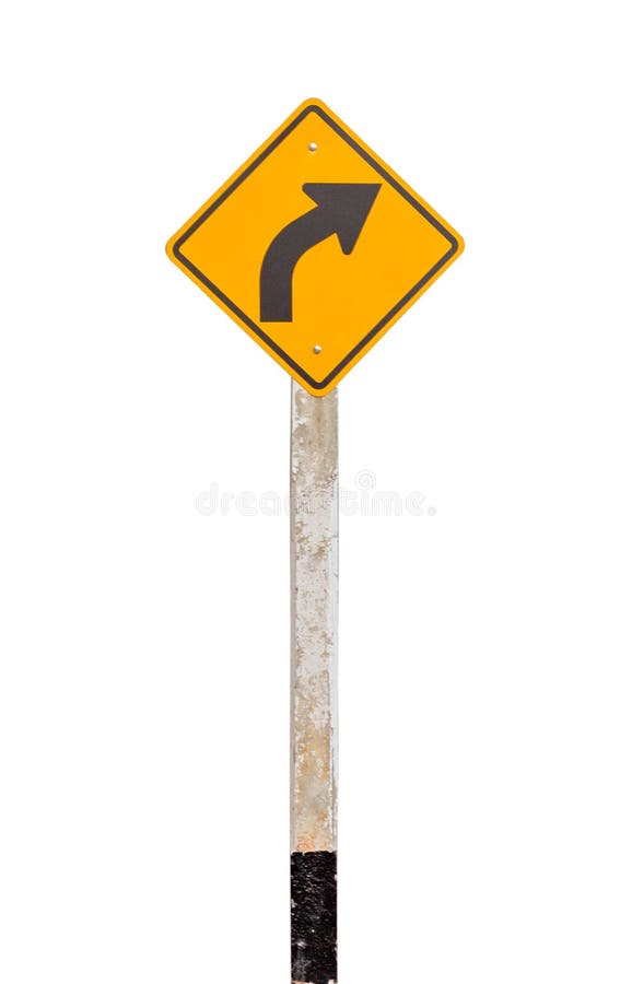 Warning Right Curve Road Sign Isolated on White Background Stock Photo ...