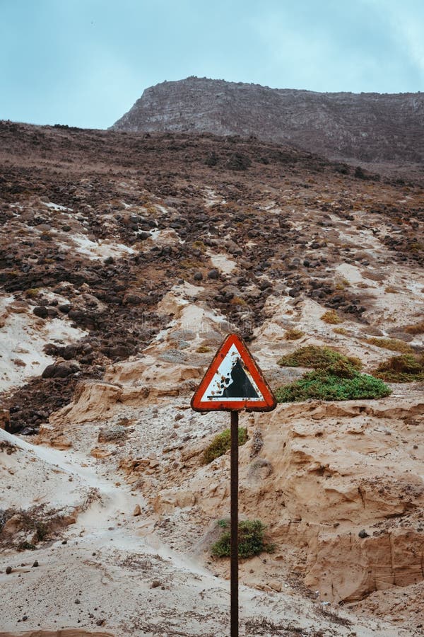 Warning Road Sign, Beware of Falling Rocks Stock Image - Image of coast ...