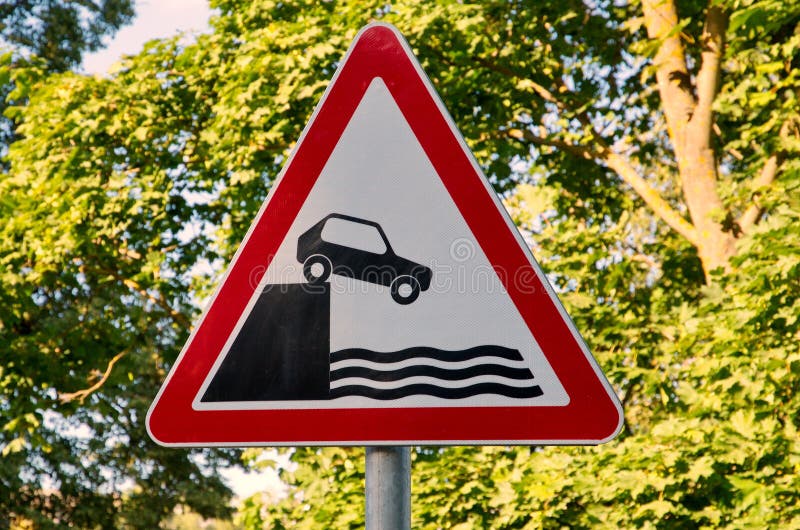 Road Sign - Car Falling Into Water Stock Image - Image of road, sign ...