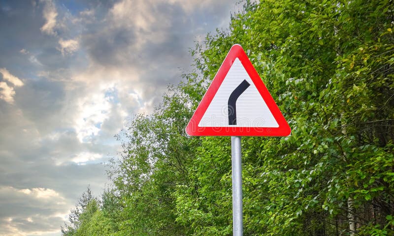 Warning Road Sign for Turn of the Road Stock Photo - Image of hazard ...