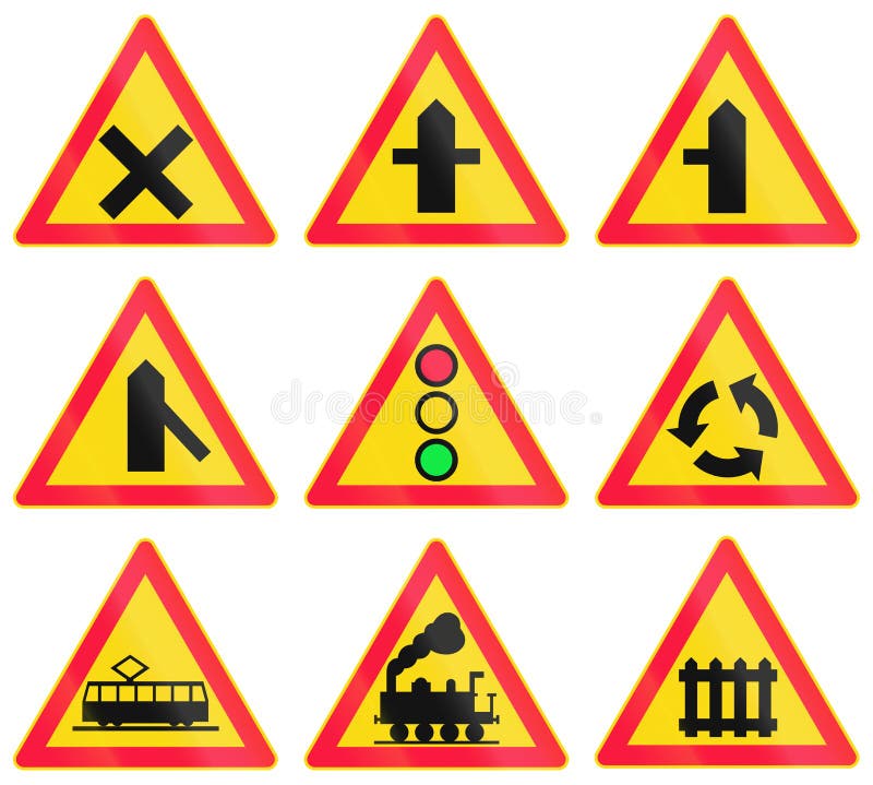 Warning Road Signs in Finland Stock Illustration - Illustration of ...