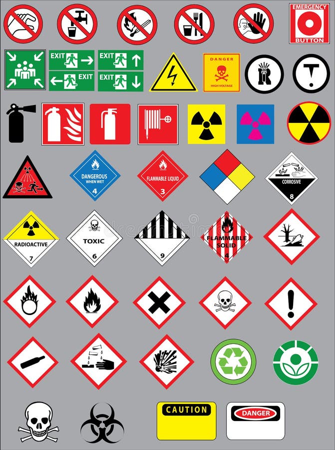 Warning and safety signs stock vector. Illustration of chemical - 50003424