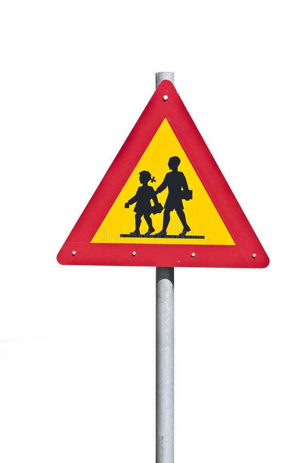 Warning School Sign Isolated on White Stock Photo - Image of speed ...