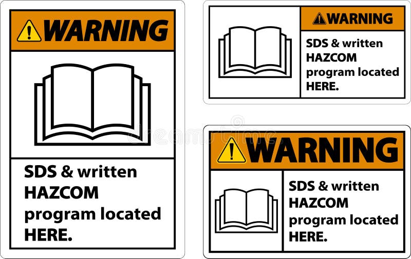 Warning SDS and HazCom Located Here Sign on White Background Stock ...