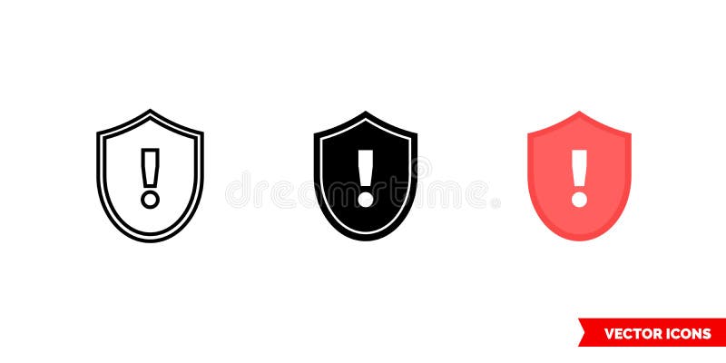 Warning Shield Icon of 3 Types Color, Black and White, Outline ...
