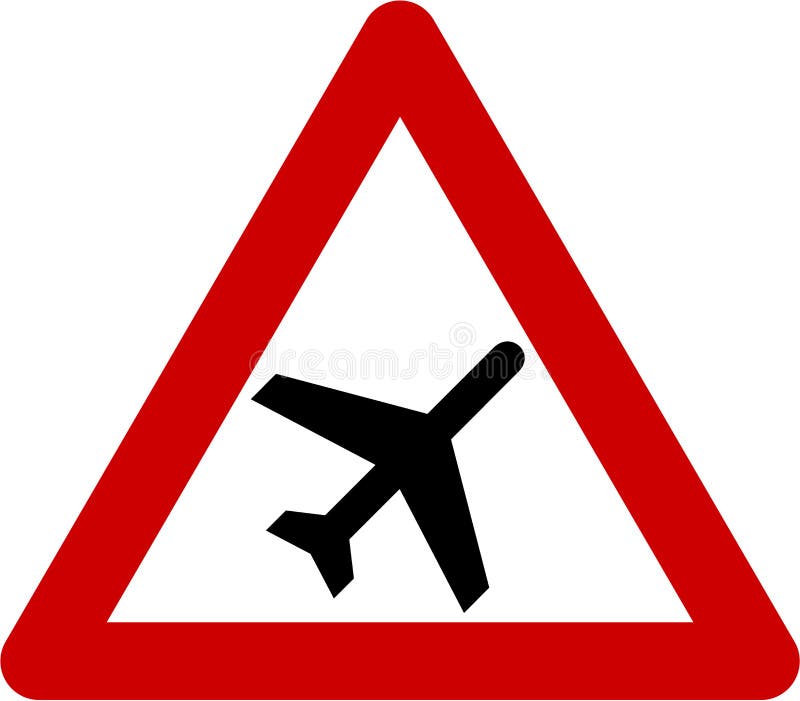 Warning sign with airplane stock illustration. Illustration of road ...
