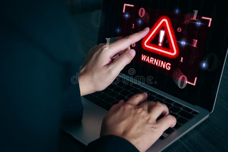 Warning Sign Alert on Laptop Screen Stock Image - Image of cyber ...