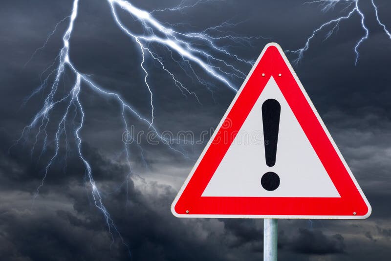 Warning Sign of Bad Weather Against Stormy Sky Stock Photo - Image of ...