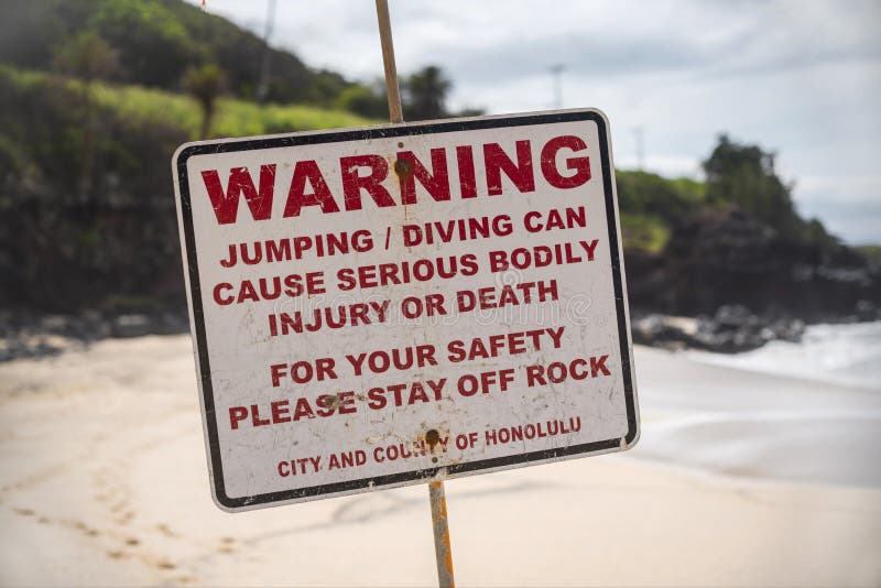 A Warning Sign at the Beach in the North Shore of Oahu, Hawaii Stock ...