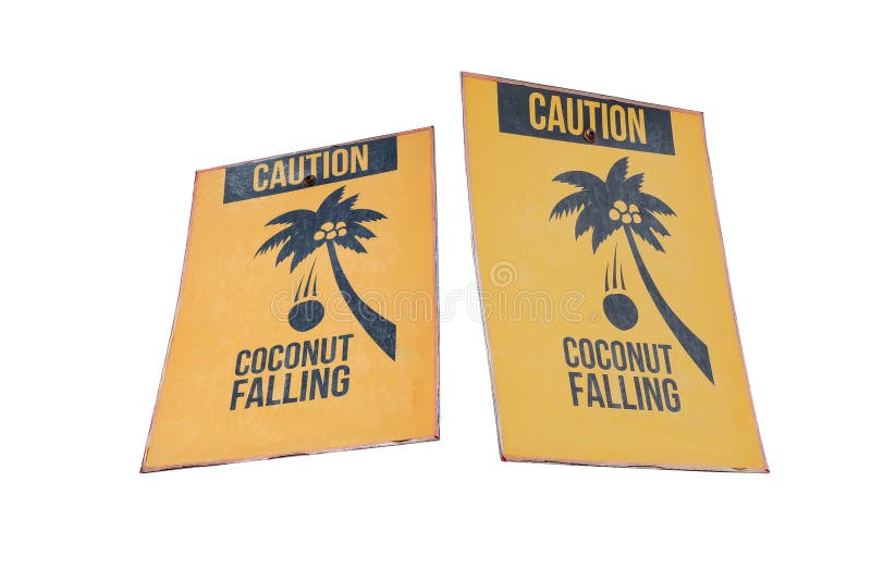 Warning Sign Beware of Falling Coconut Old and Dirty Condition Isolated ...
