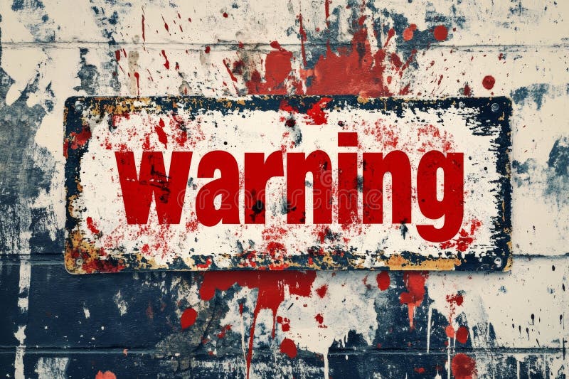 Warning Sign with Bold Letters Attached To a Weathered Wall, Displaying ...