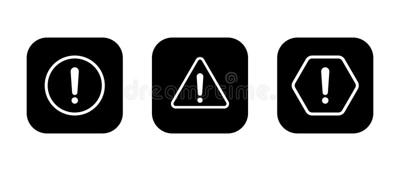 Warning Sign, Caution Icon Set on Black Square Stock Vector ...