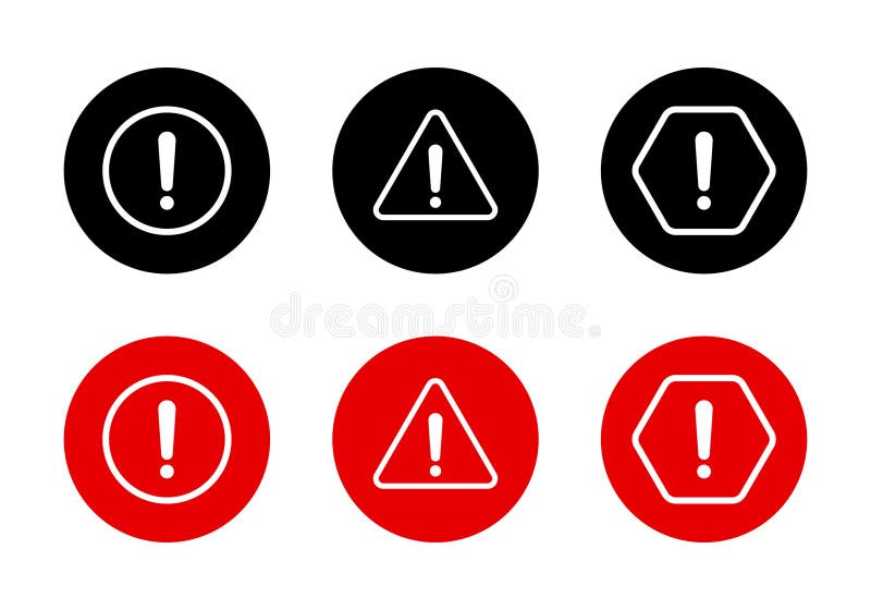 Warning Sign, Caution Icon Set on Circle Background. Danger Sign Symbol ...