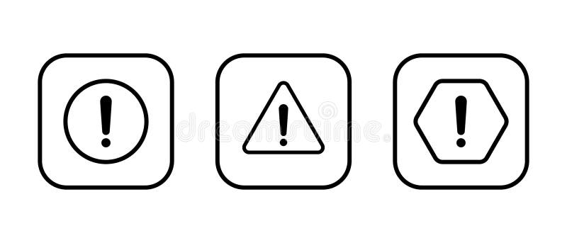 Warning Sign, Caution Icon Set on Square Line Stock Illustration ...